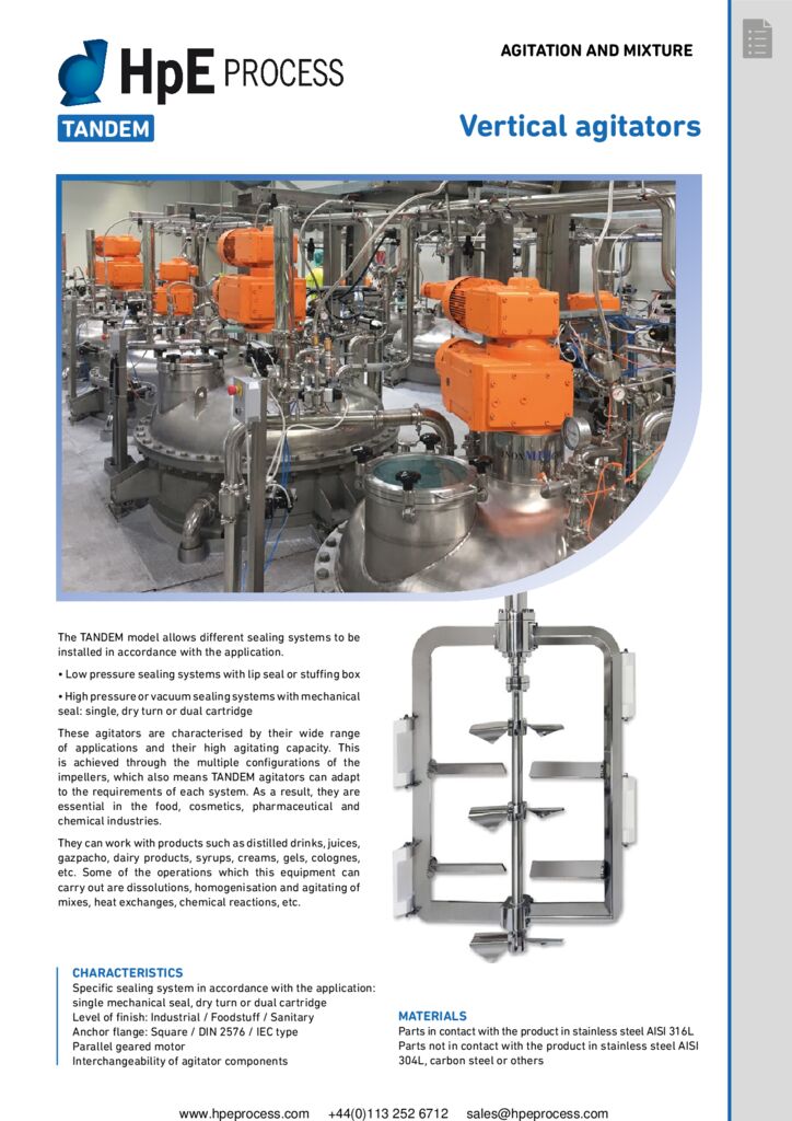 Vertical Agitator: Tandem - HpE Process Ltd